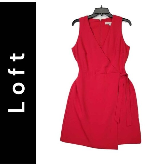 LOFT | Dresses | Loft Wrap Dress Size 6 Women Red Wrap Sheath Solid ...